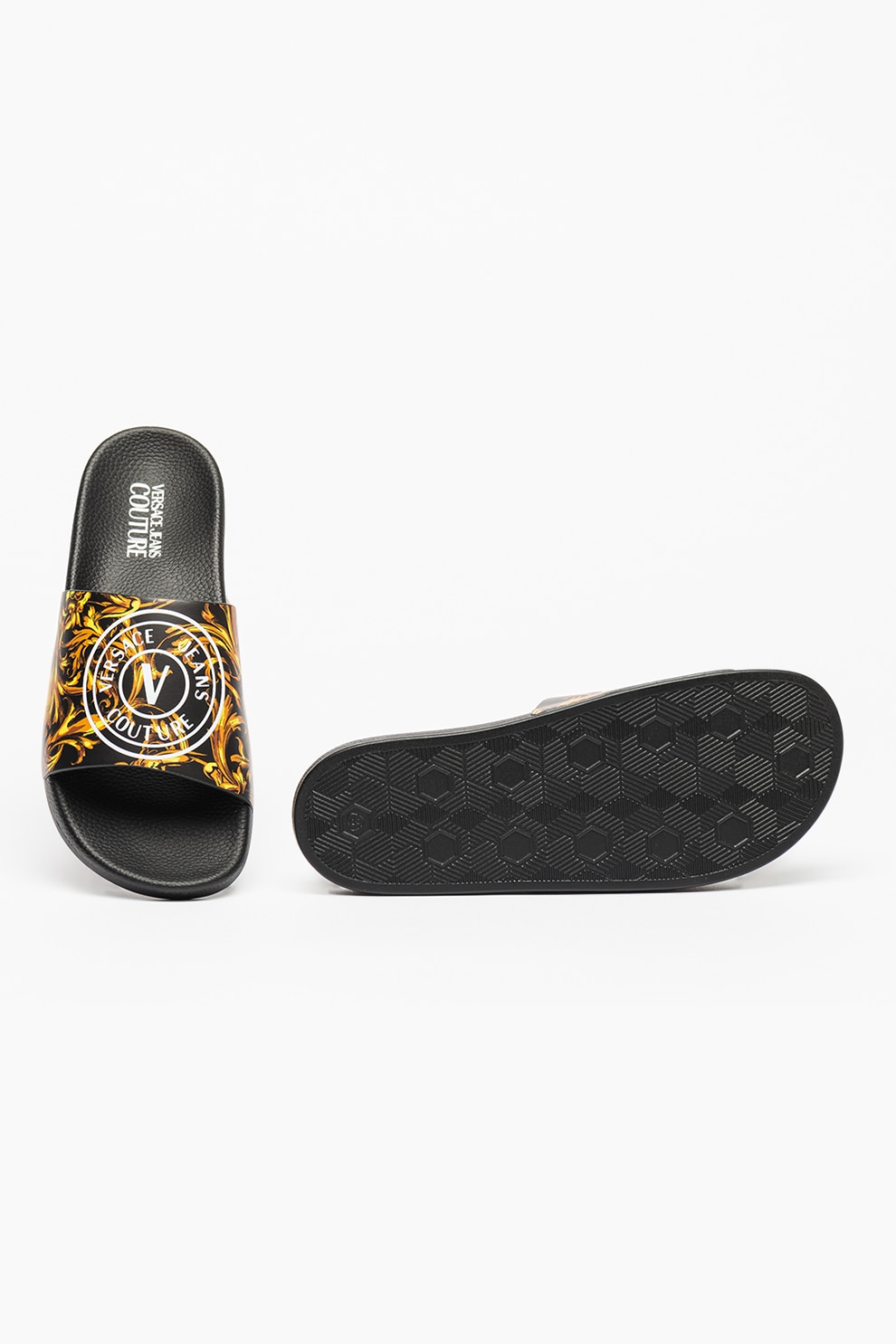 Versace Jeans Couture, Papuci cu model logo, Galben, Negru, 40 - eMAG.ro