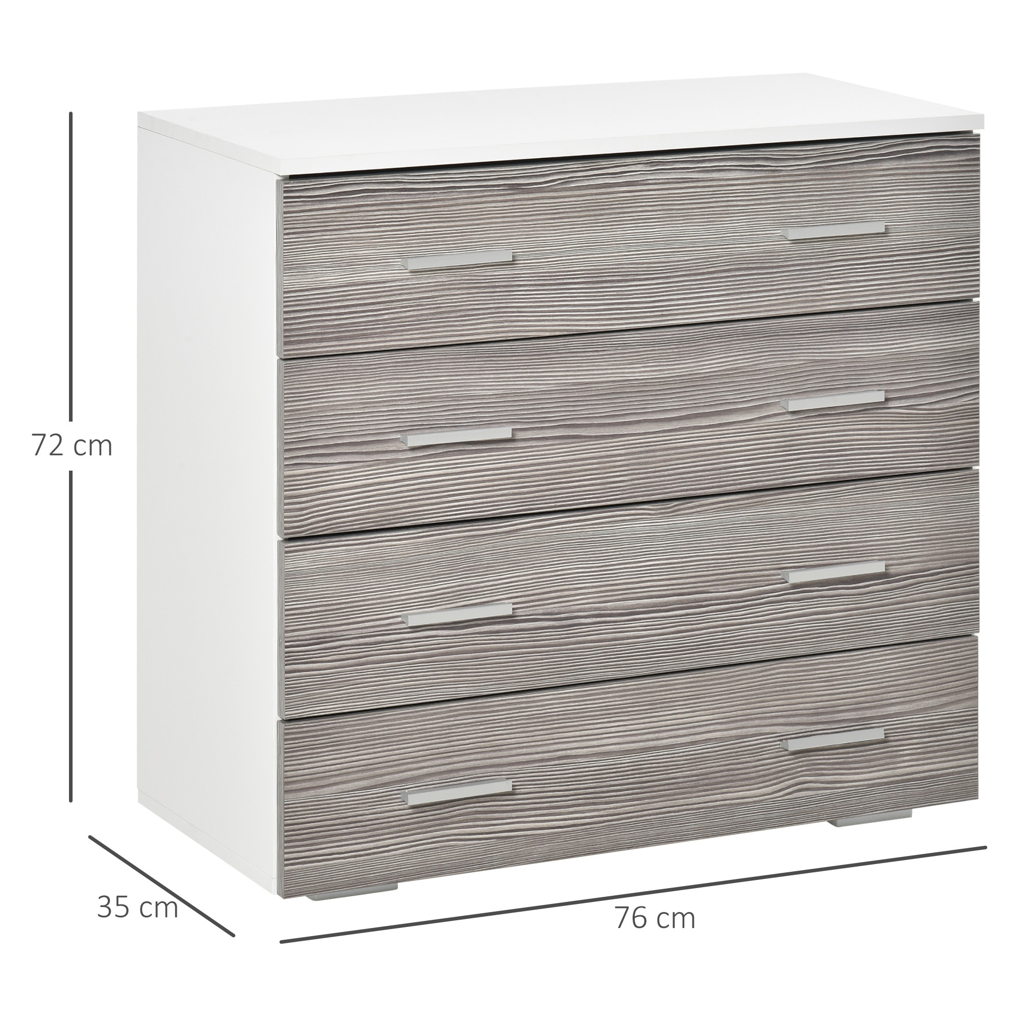 Comoda cu 4 sertare Homcom, PAL, 76x35x72cm, Alb/Gri - eMAG.ro