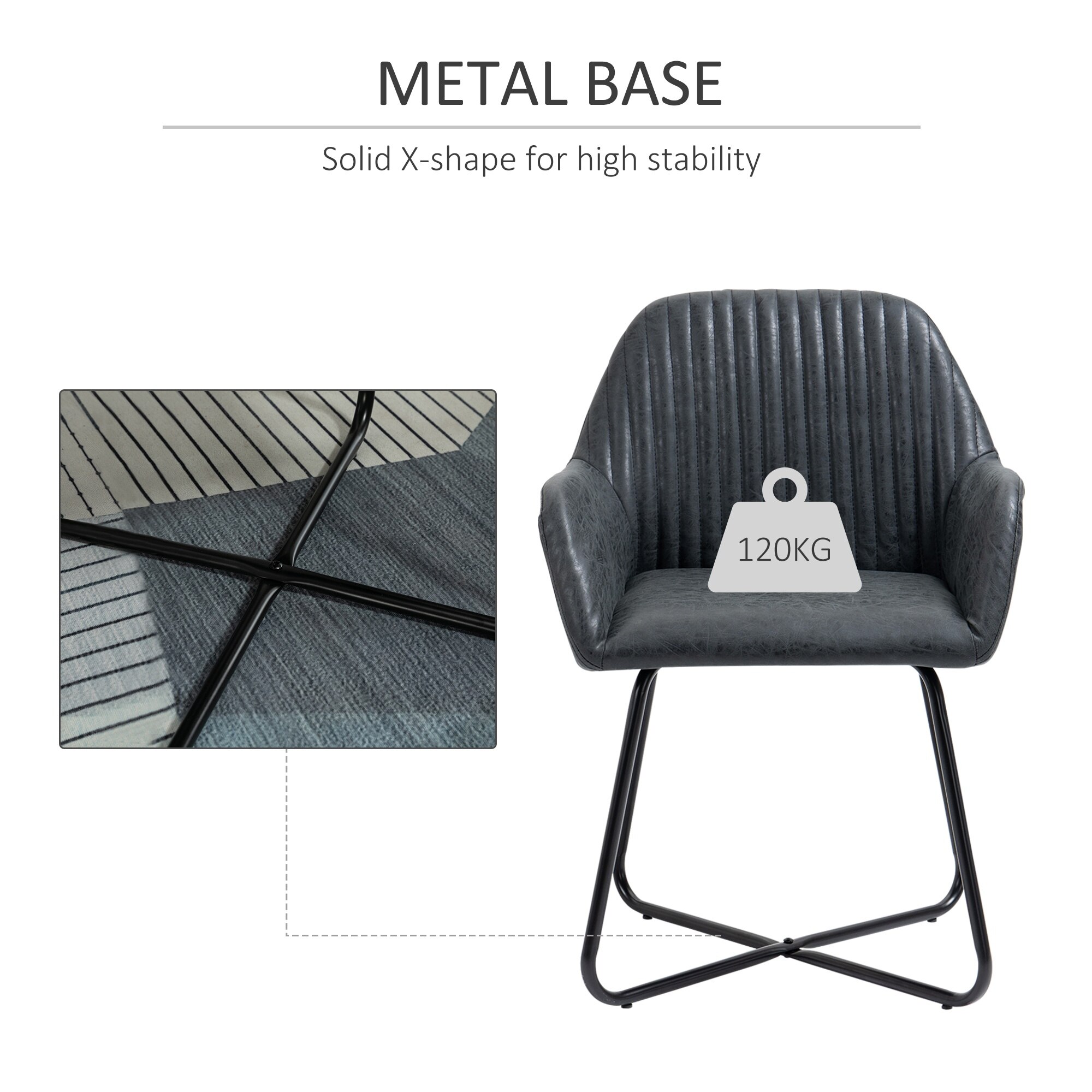 Set 2 scaune ergonomice Homcom, Cu brate, Piele ecologica/Metal, 60x56 ...