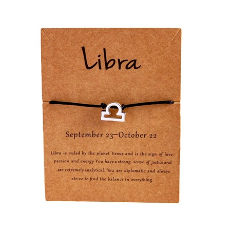 Bratara semn zodiac balanta argintiu, creata manual, neagra, unisex ...