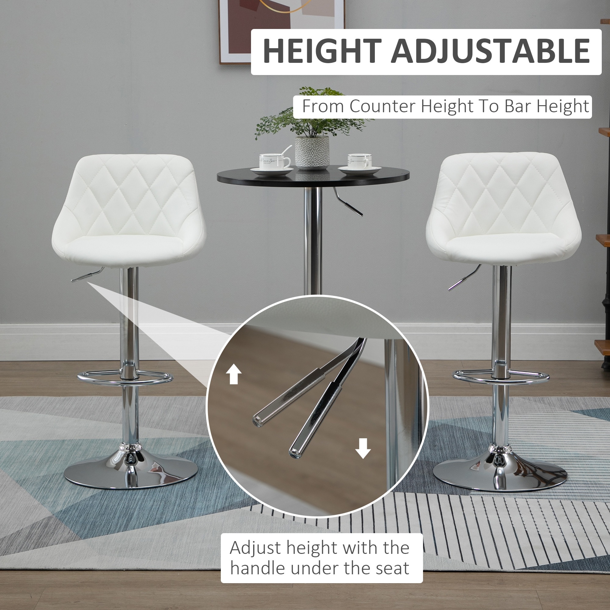 Set 2 scaune de bar Homcom, Rotative, Inaltime ajustabila, Piele ...