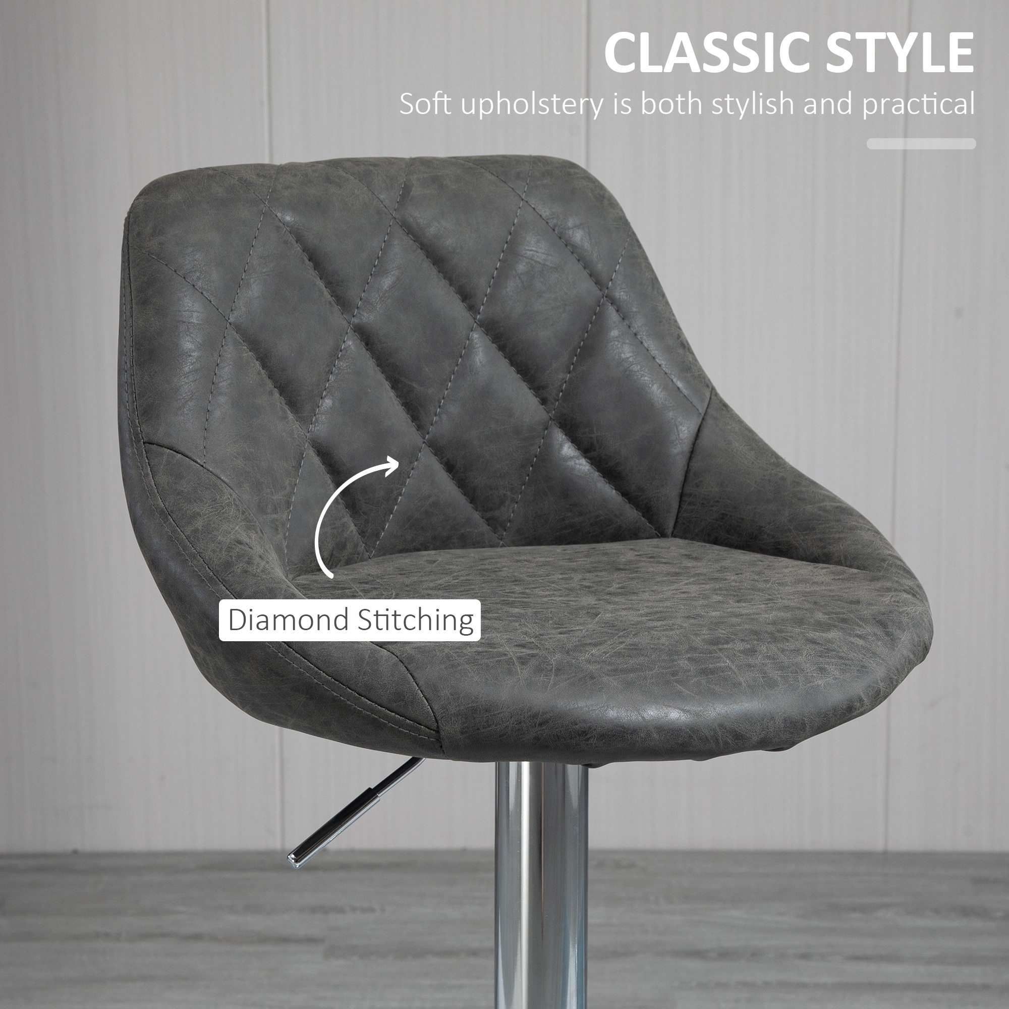 Set 2 scaune de bar Homcom, Rotative, Inaltime ajustabila, Piele ...