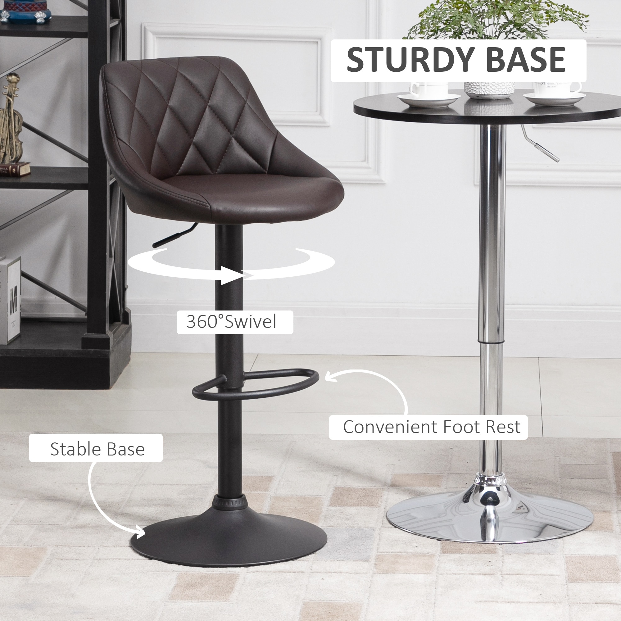 Set 2 scaune de bar Homcom, Rotative, Inaltime ajustabila, Piele ...