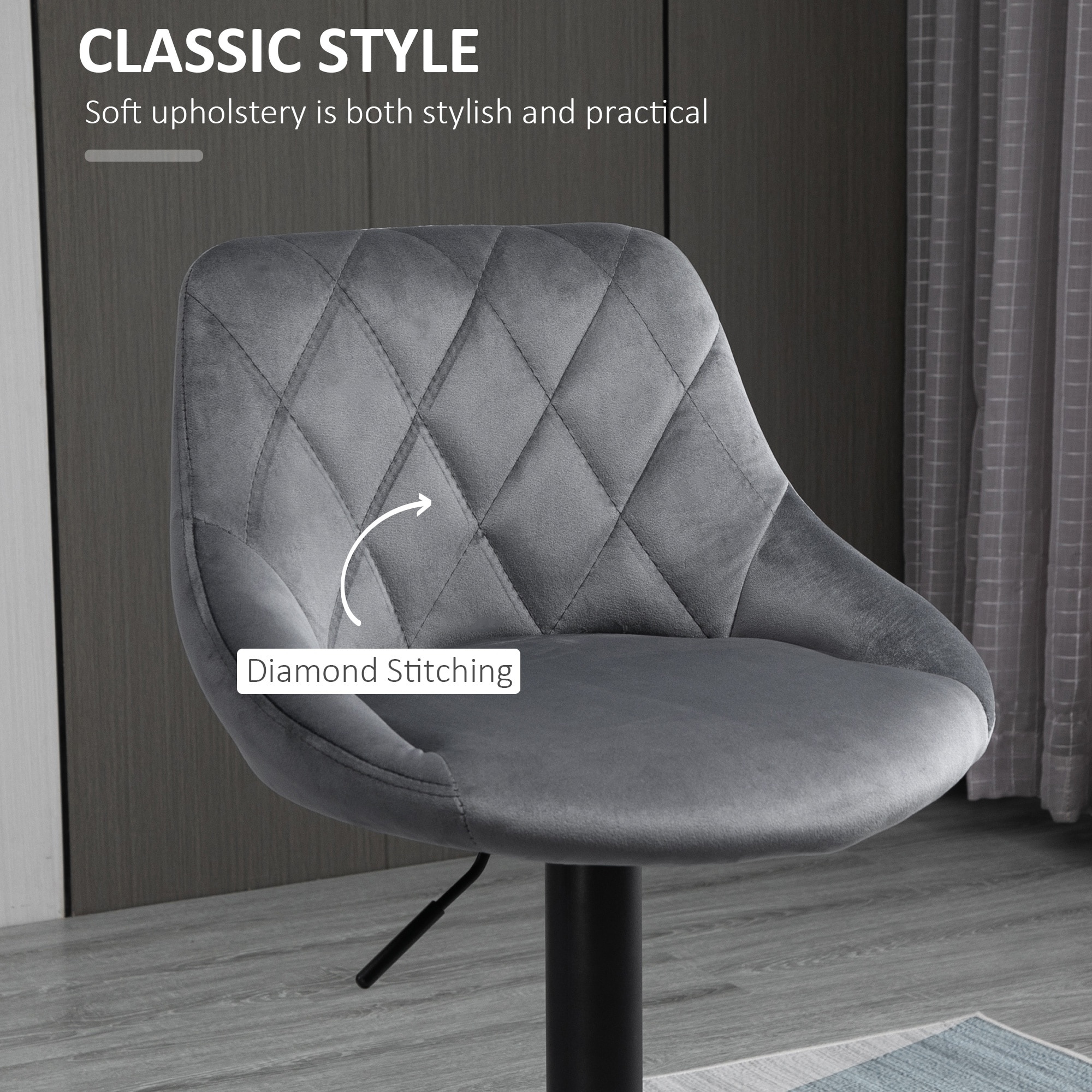 Set 2 scaune de bar Homcom, Rotative, Inaltime ajustabila, Poliester ...