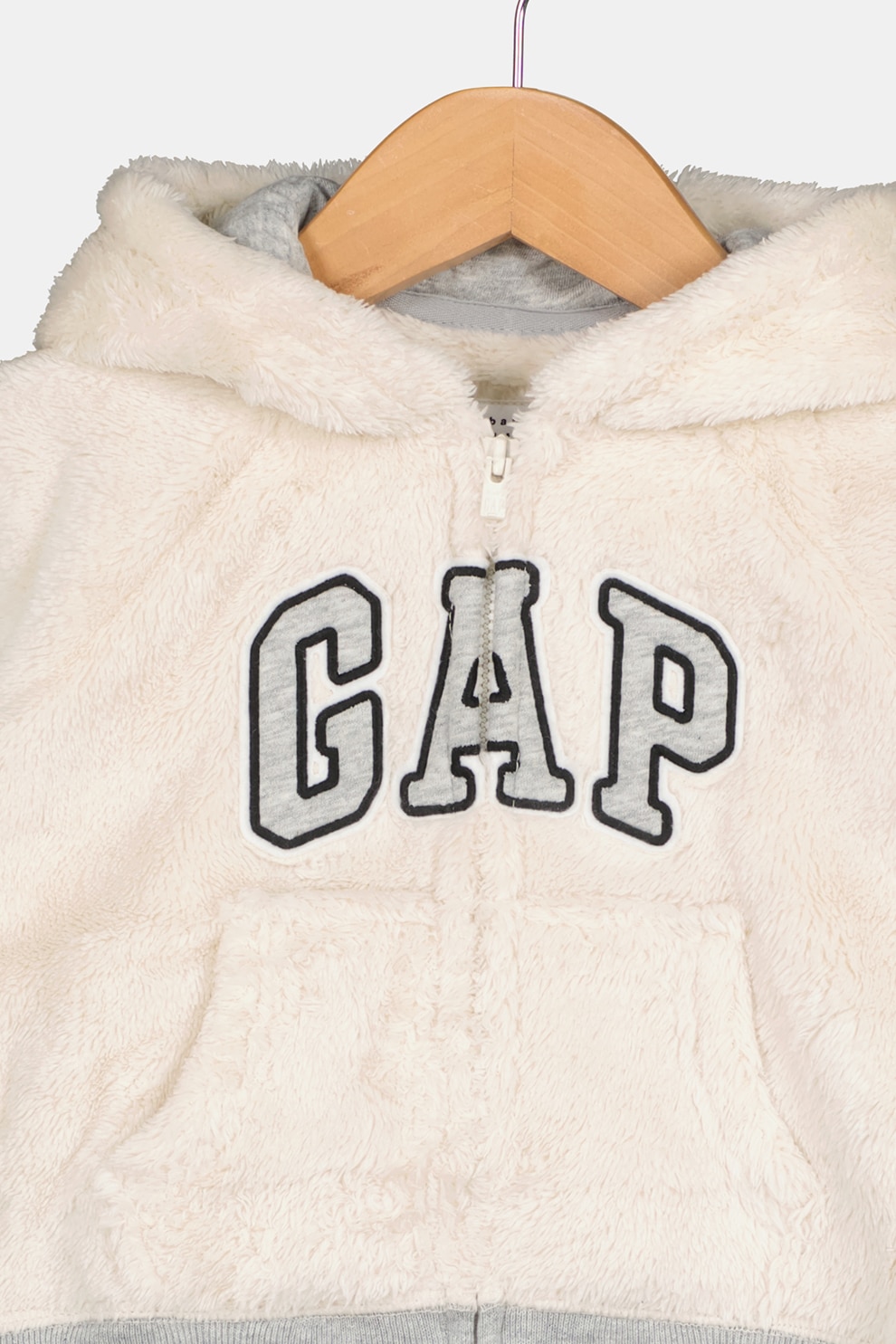 GAP, Hanorac pufos cu fermoar si aplicatii cu urechi, Alb, Gri, 80 CM ...