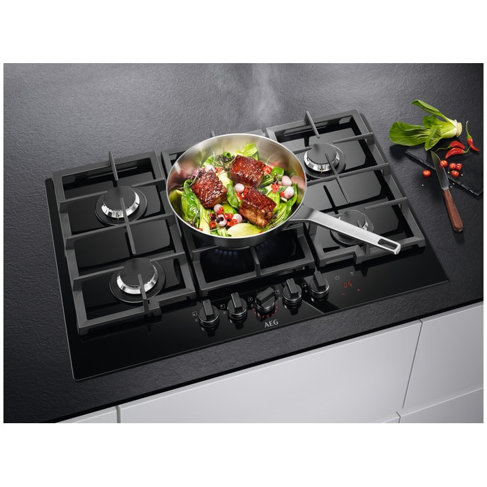 Плот за вграждане AEG HKB75450NB, Газ, 5 горелки, Вградено електрическо ...