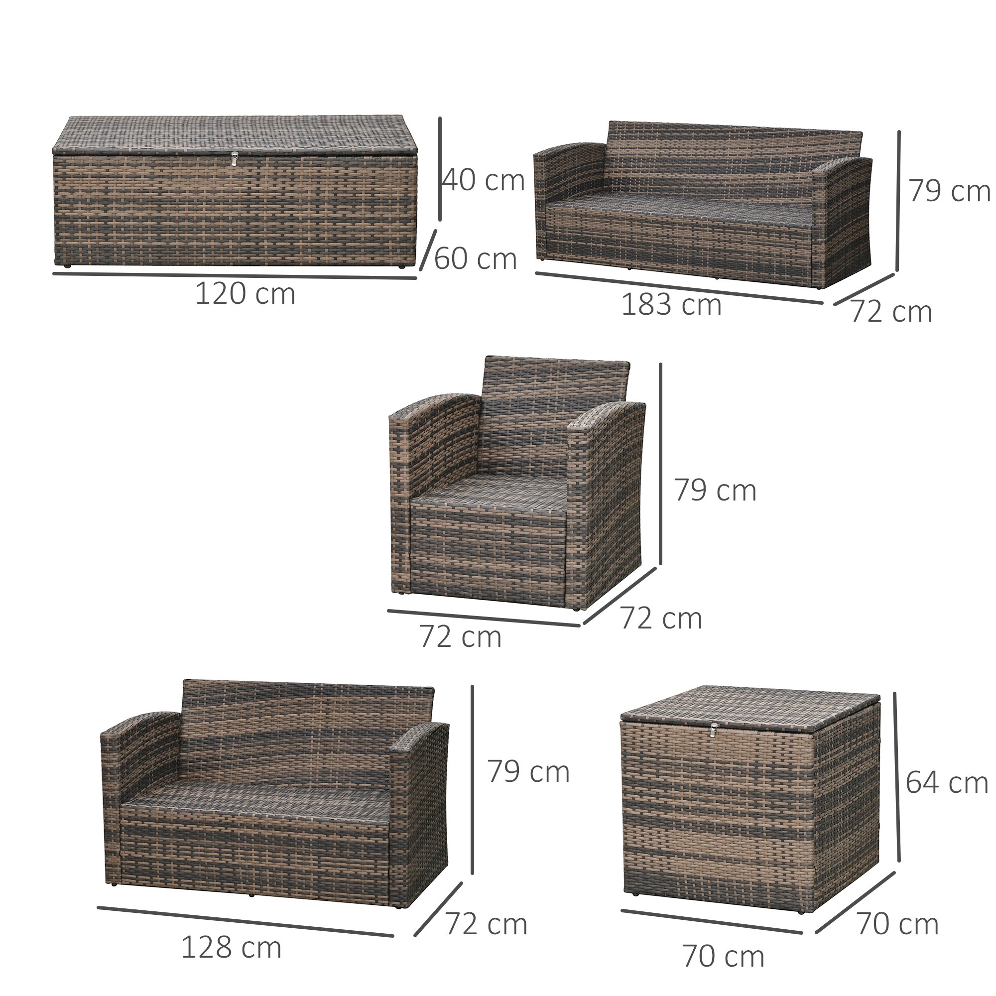 Set mobilier gradina, Outsunny, 6 Piese, Perne detasabile, Maro ...