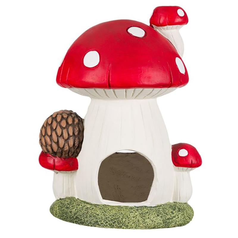 Figurina de gradina, Ciuperca, Ceramica, 24 x 20 x 36 cm, alb/rosu ...
