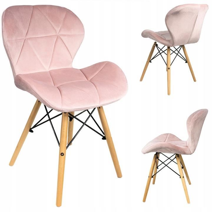 Scaun stil scandinav, velur, roz deschis, 46x50x73 cm - eMAG.ro