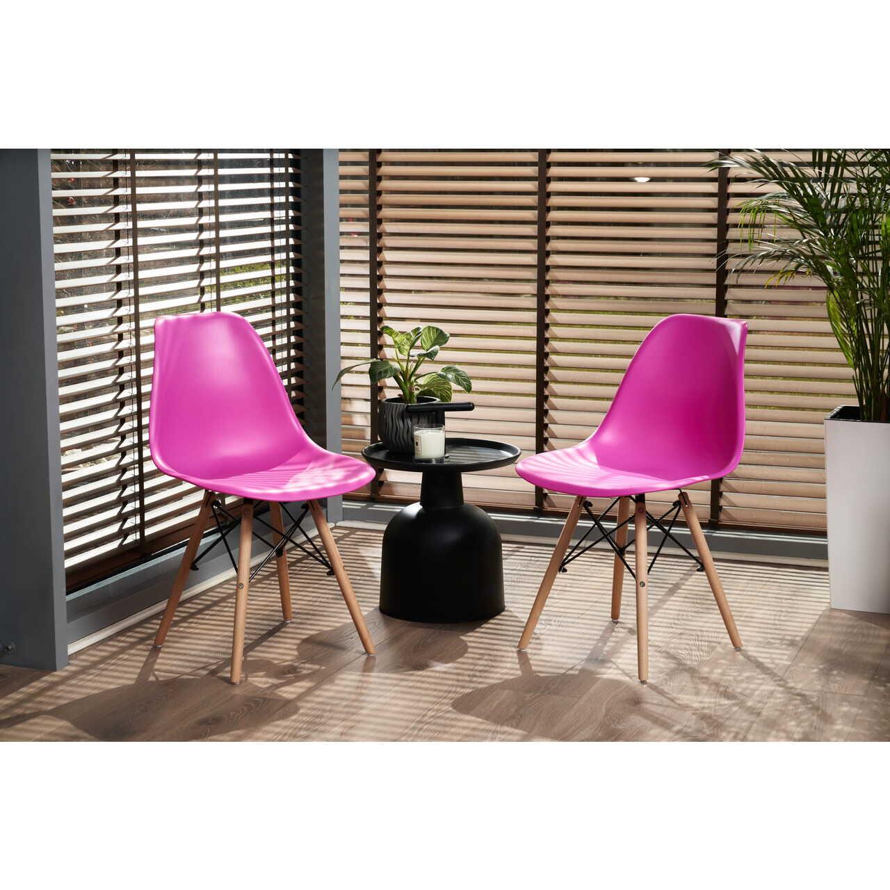 Scaun stil scandinav, plastic, lemn, roz, 45x55x79.5 cm, Eva - eMAG.ro