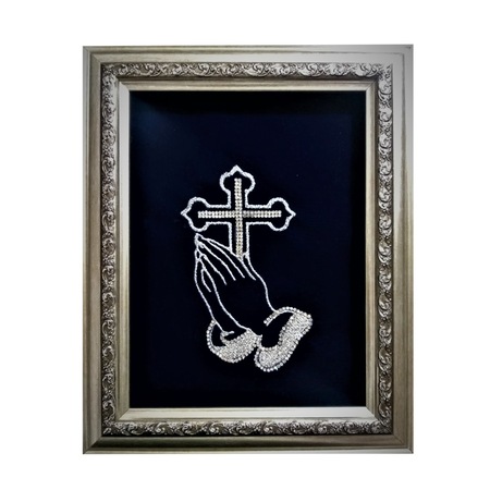 Broderie maini in rugaciune, pe catifea, cu fir metalizat, dimensiune ...