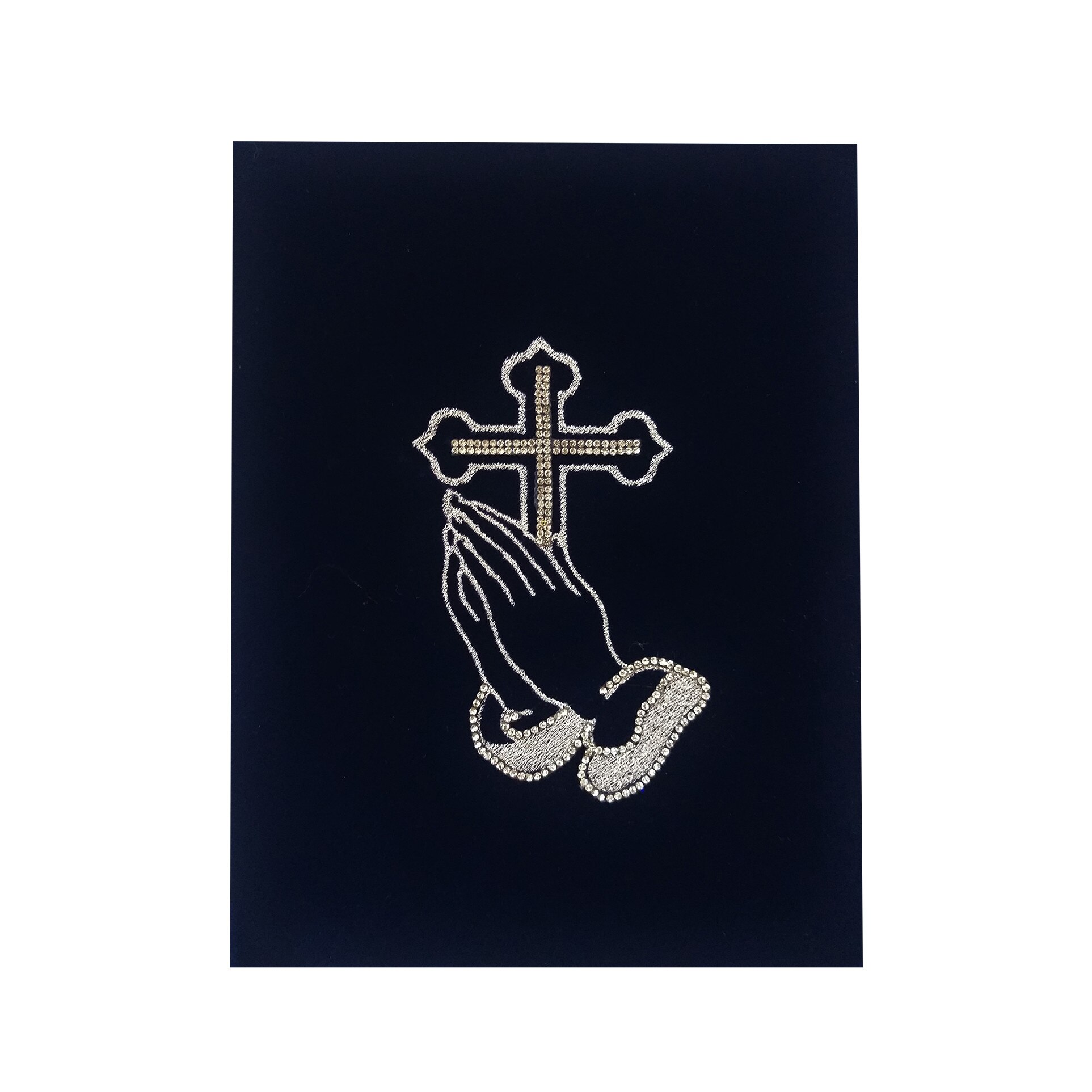 Broderie maini in rugaciune, pe catifea, cu fir metalizat, dimensiune ...