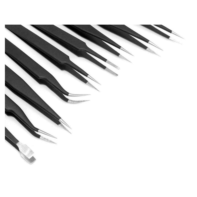 Set 10 pensete de precizie, Otel inoxidabil, Lungime 12-14 cm, Negru ...