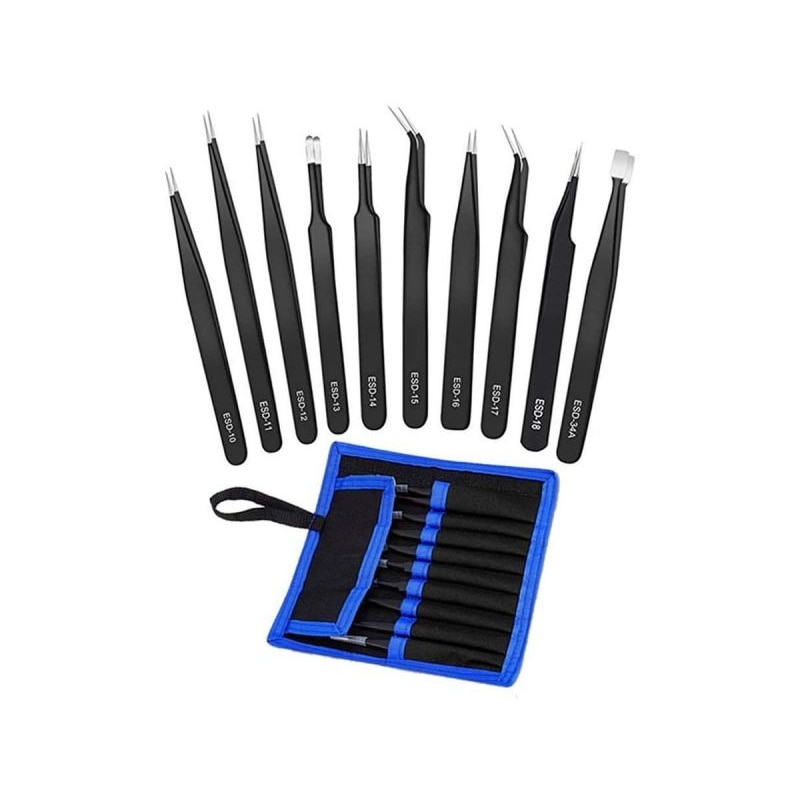Set 10 pensete de precizie, Otel inoxidabil, Lungime 12-14 cm, Negru ...