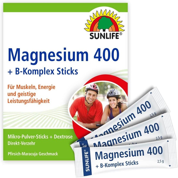 Magnesium 400 + B complex, Sunlife, 20 pliculete, 50 g - eMAG.ro