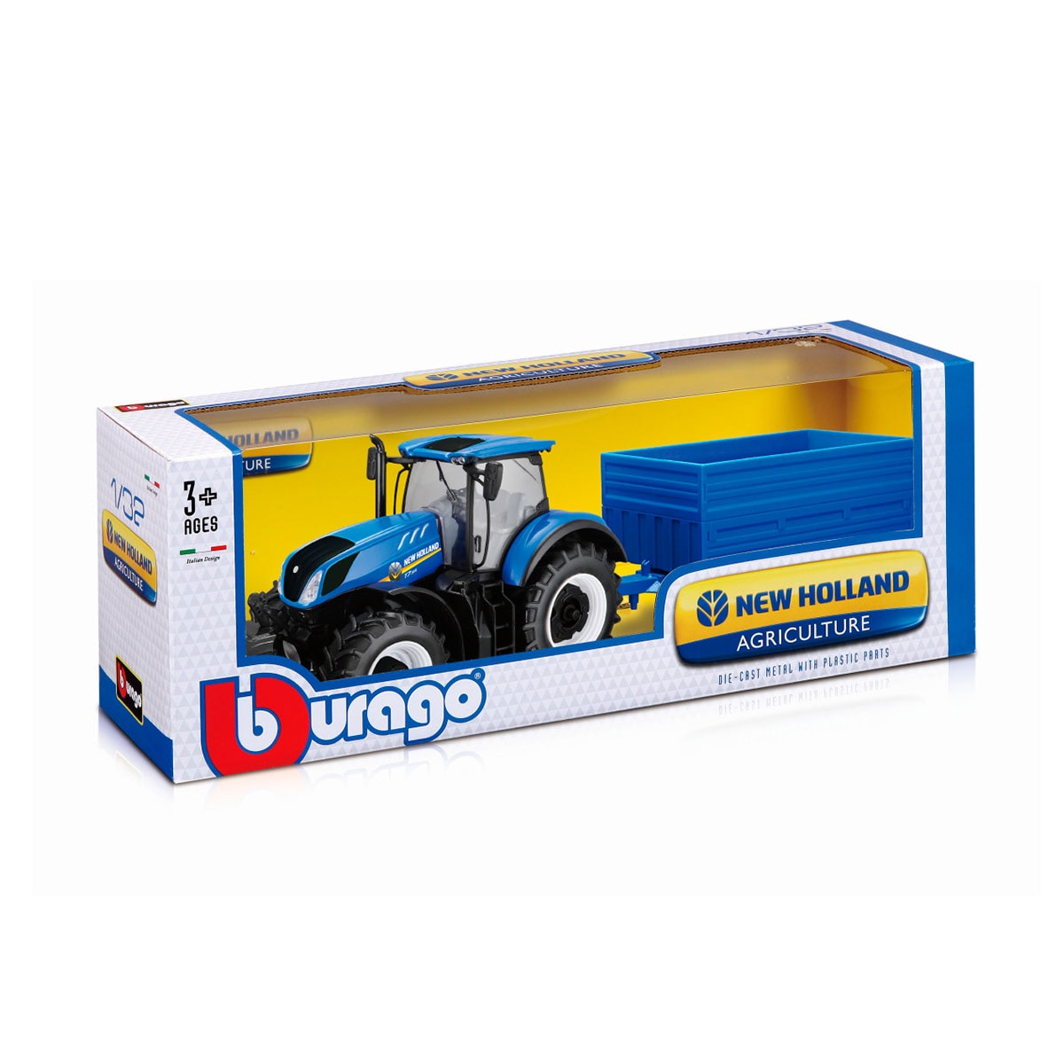 Macheta tractor Bburago New Holland cu remorca 1:32 - eMAG.ro