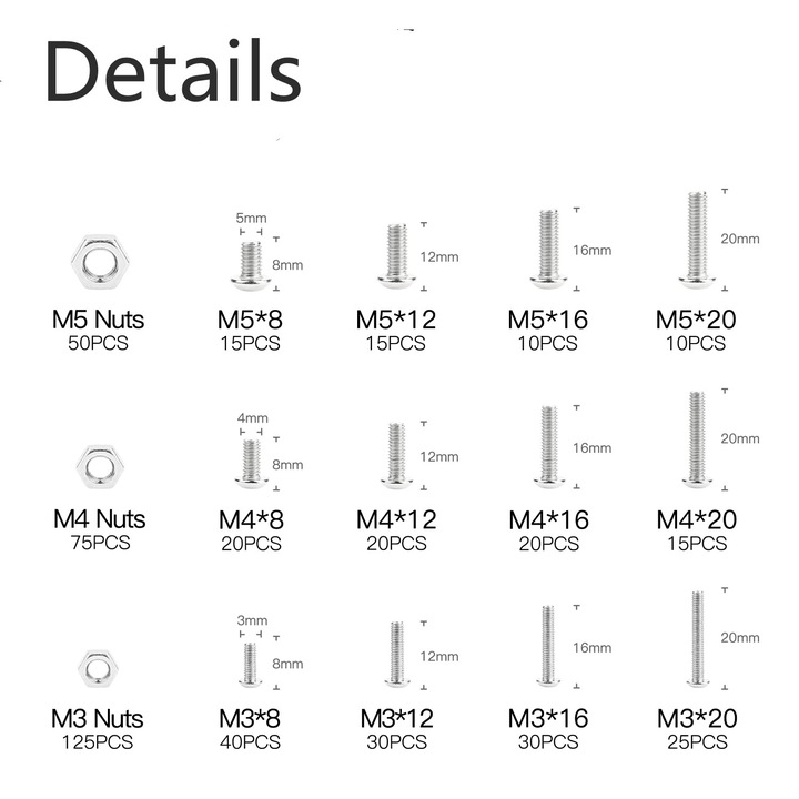 Set 500 suruburi inox cu cap bombat, M3/M4/M5, Argintiu - eMAG.ro