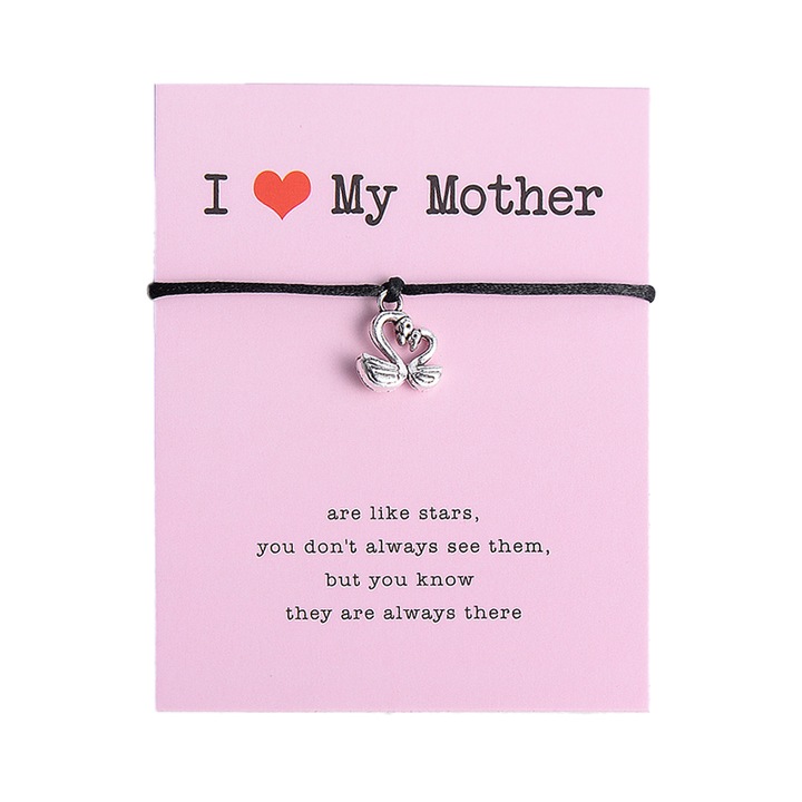 Bratara de ziua mamei, pandantiv lebada argintiu, reglabile, din sfoara ...