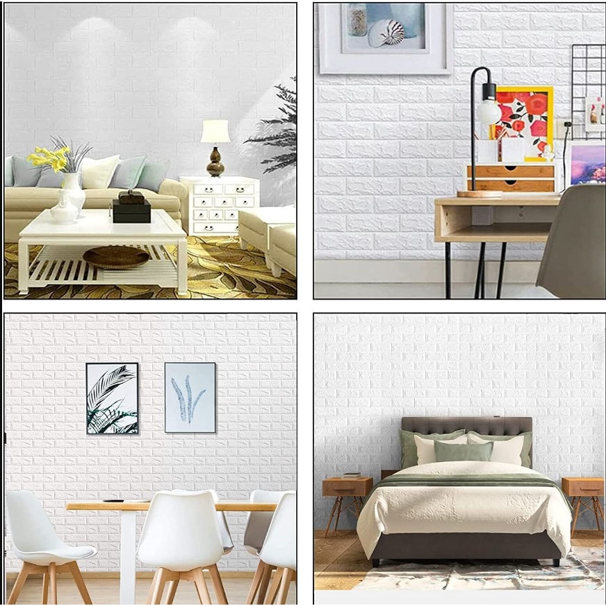 Tapet 3D Autoadeziv SIKS®, model caramida in relief, alb, design modern ...