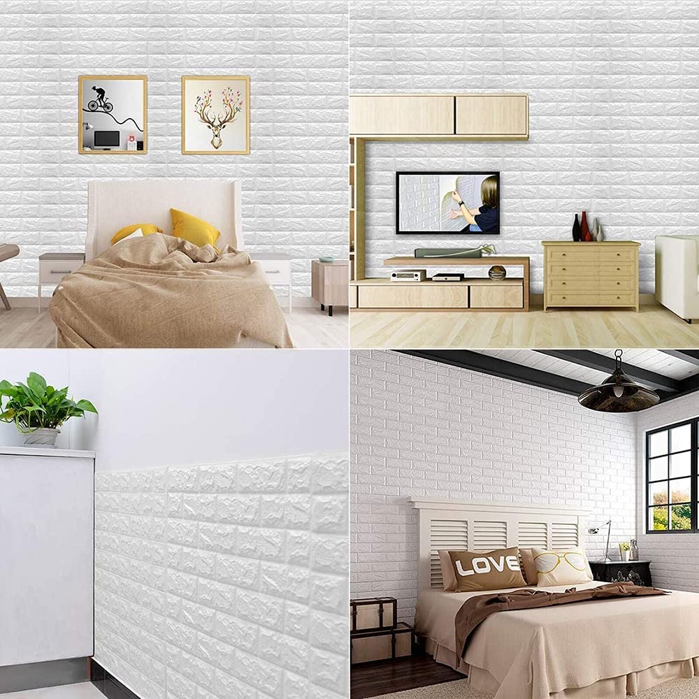 Tapet 3D Autoadeziv SIKS®, model caramida in relief, alb, design modern ...
