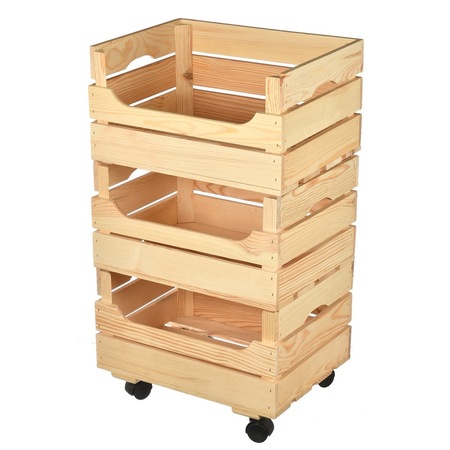 Organizator din lemn pentru legume pe roti, 3 lazi, 30x40x69 cm, Maro ...