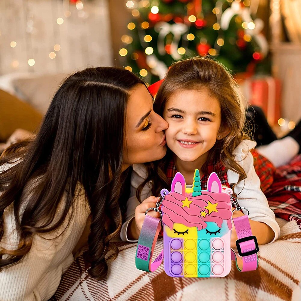 Чанта Tiessa® pop it, еднорог, интерактивна, сензорна, силиконова ...