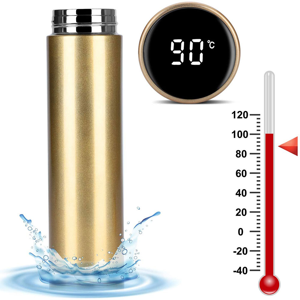 Termos inteligent EDAR cu termometru, capacitate 500 ml, Auriu - eMAG.ro