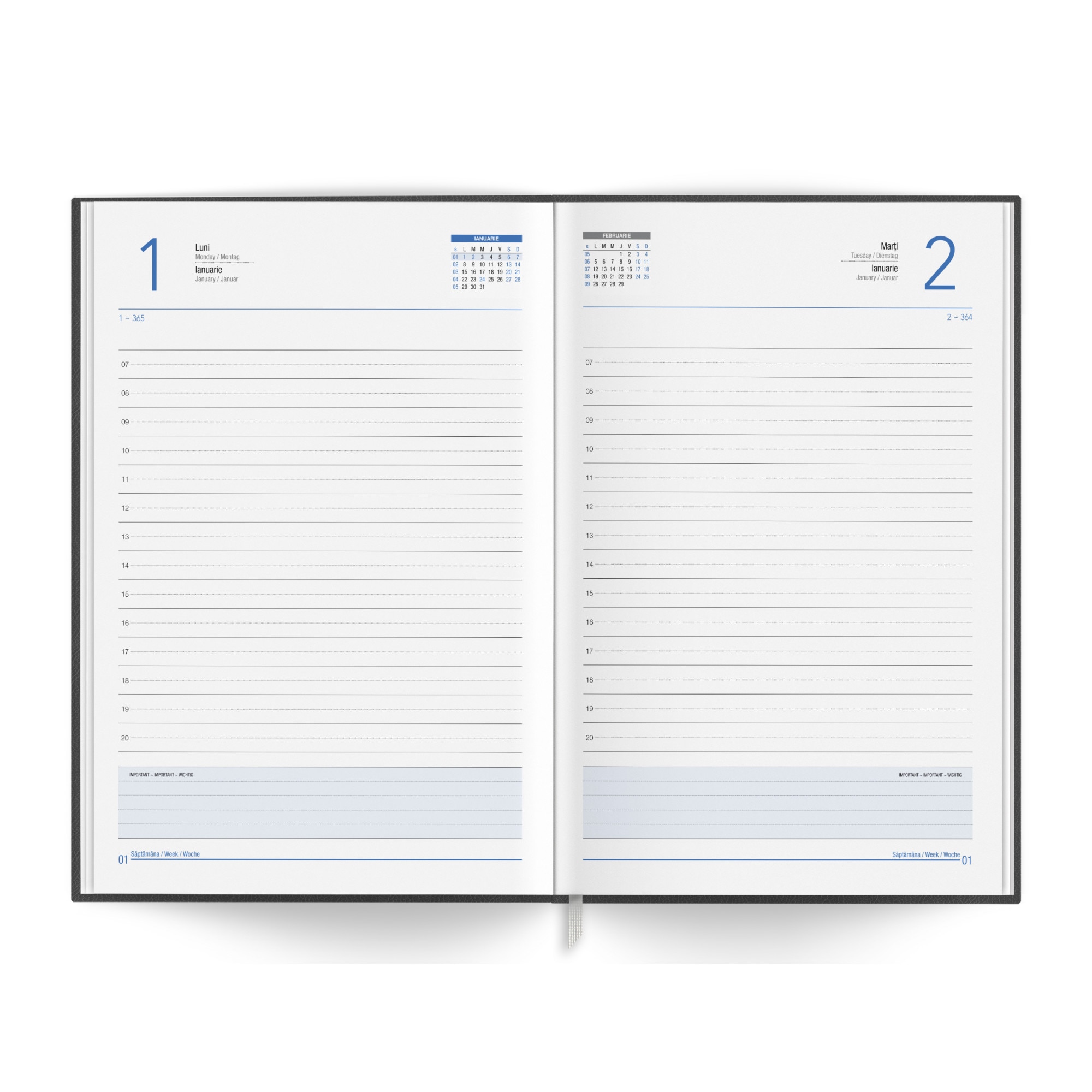 Agenda A5 datata zilnic, 2025, coperta balacron albastru - eMAG.ro