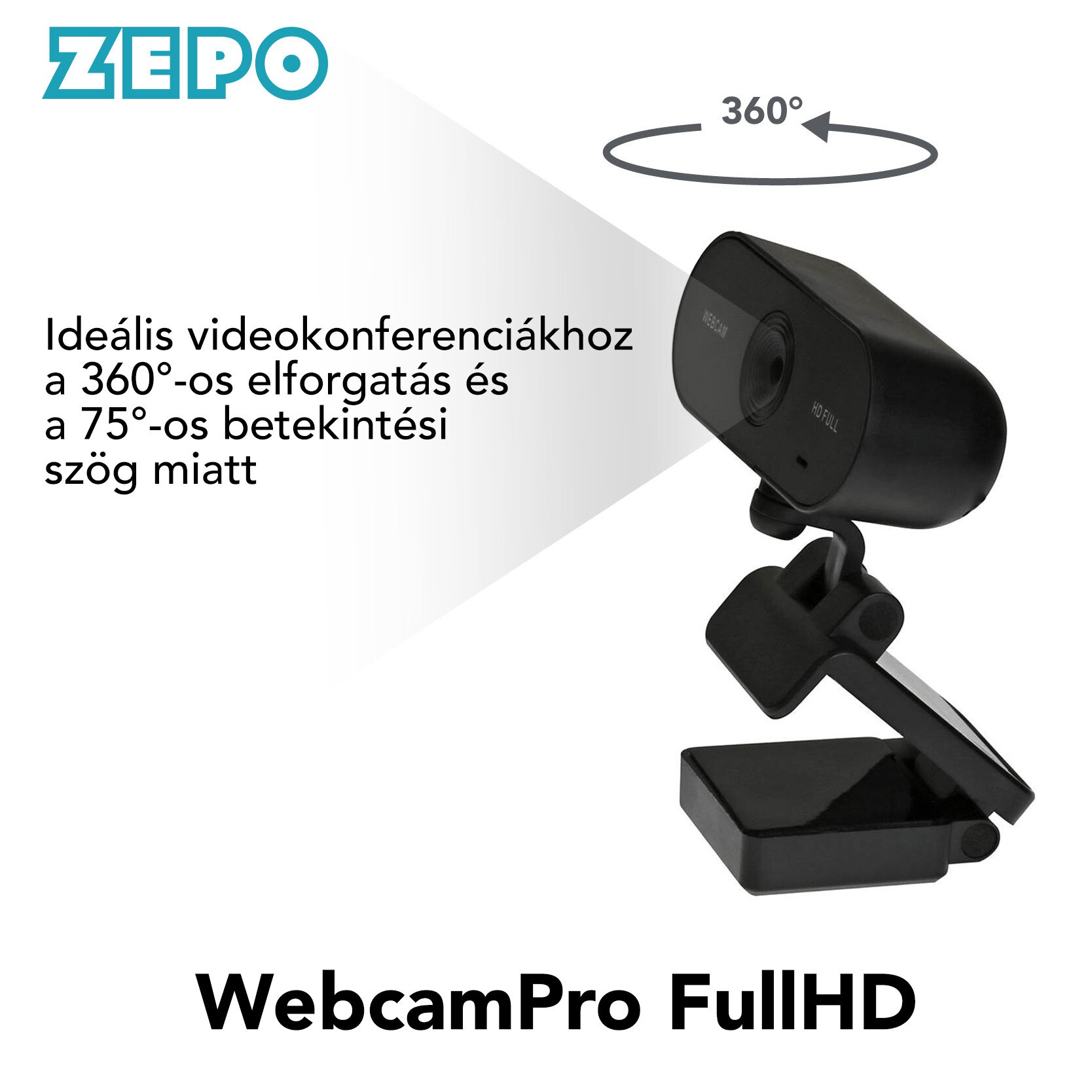 ZEPO® Full HD Webkamera, 1080p, Autofókusz, Mikrofon, 360 Fokos ...