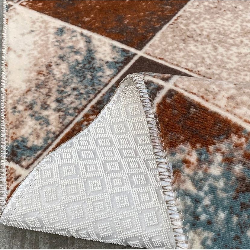 Covor Antiderapant cu Romb, Maro/Bej/Albastru, Poliester, 150 x 300 cm ...