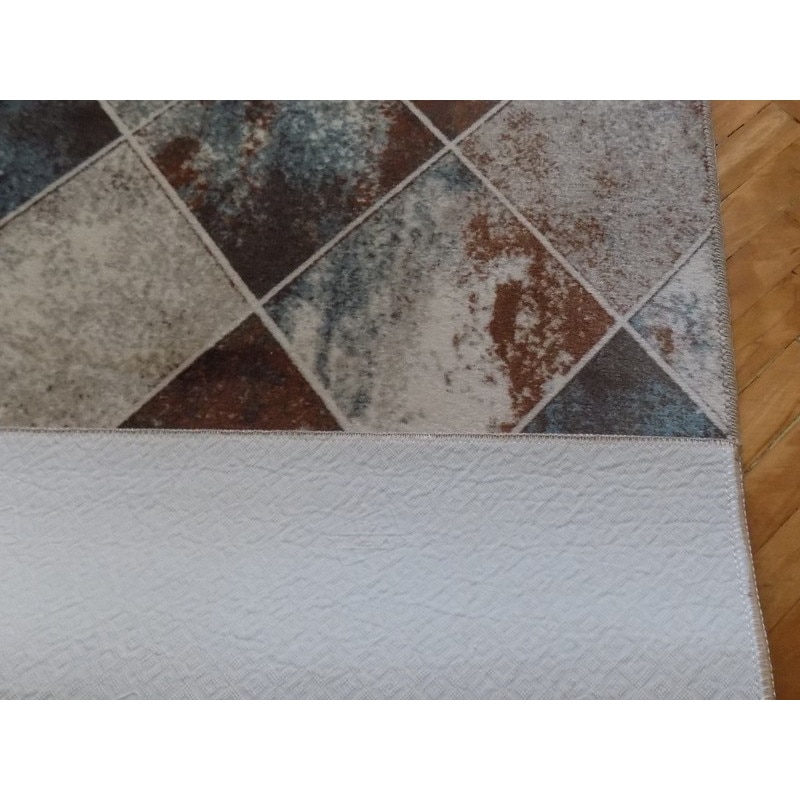 Covor Antiderapant cu Romb, Maro/Bej/Albastru, Poliester, 80 x 300 cm ...