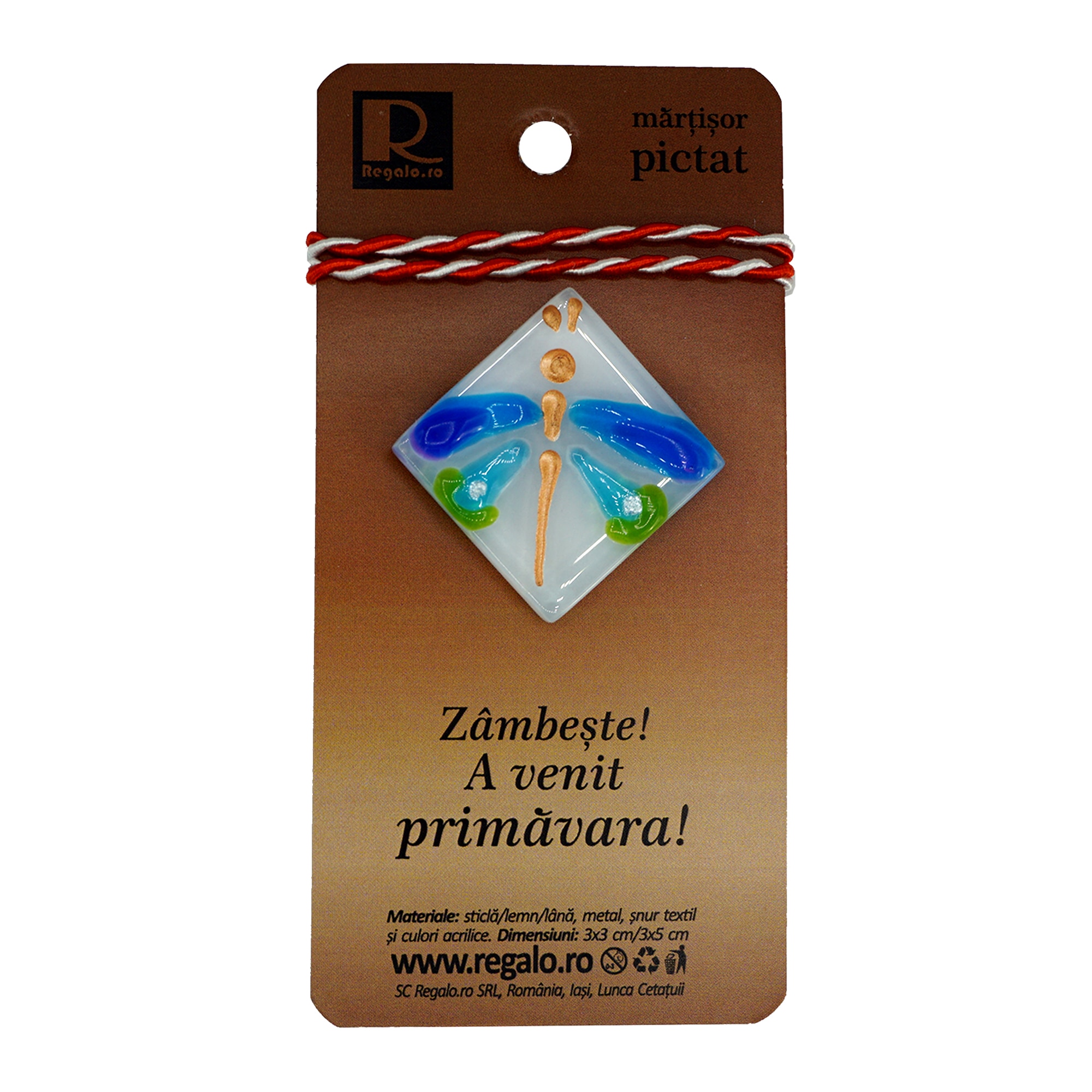 Martisor brosa traditional handmade, pictat pe sticla, Regalo ...