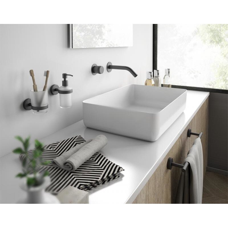 Suport pahar Gedy Eros 80GN0001, recipient din stica mata, Negru mat ...