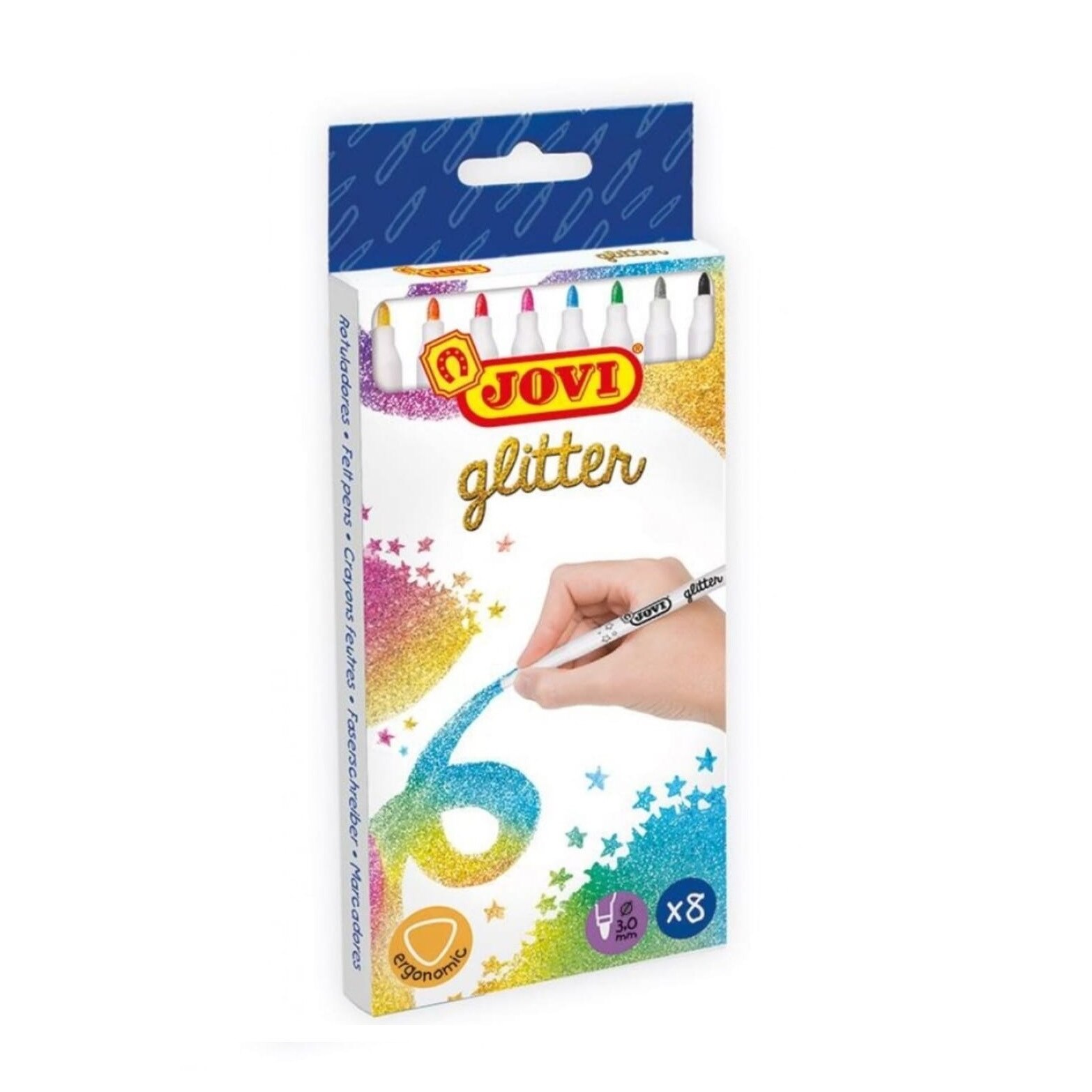 Set 8 carioci, colorate, varf gros Jovi Glitter - eMAG.ro