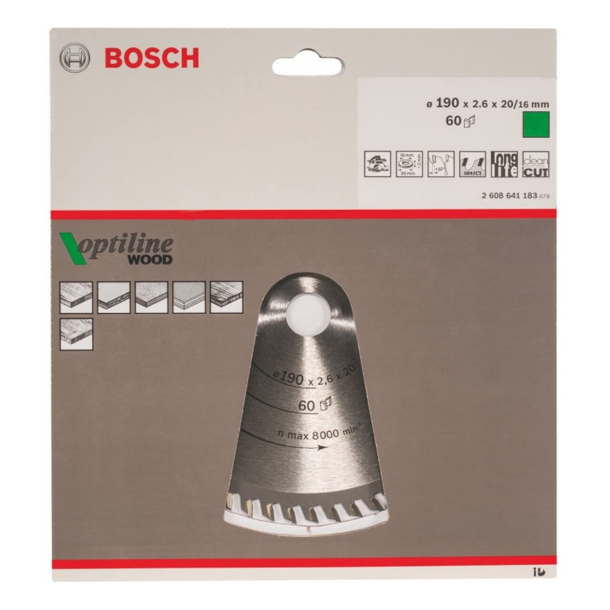Disc pentru fierastrau circular, Bosch Optiline Wood 190 x 2,6 x 20 ...