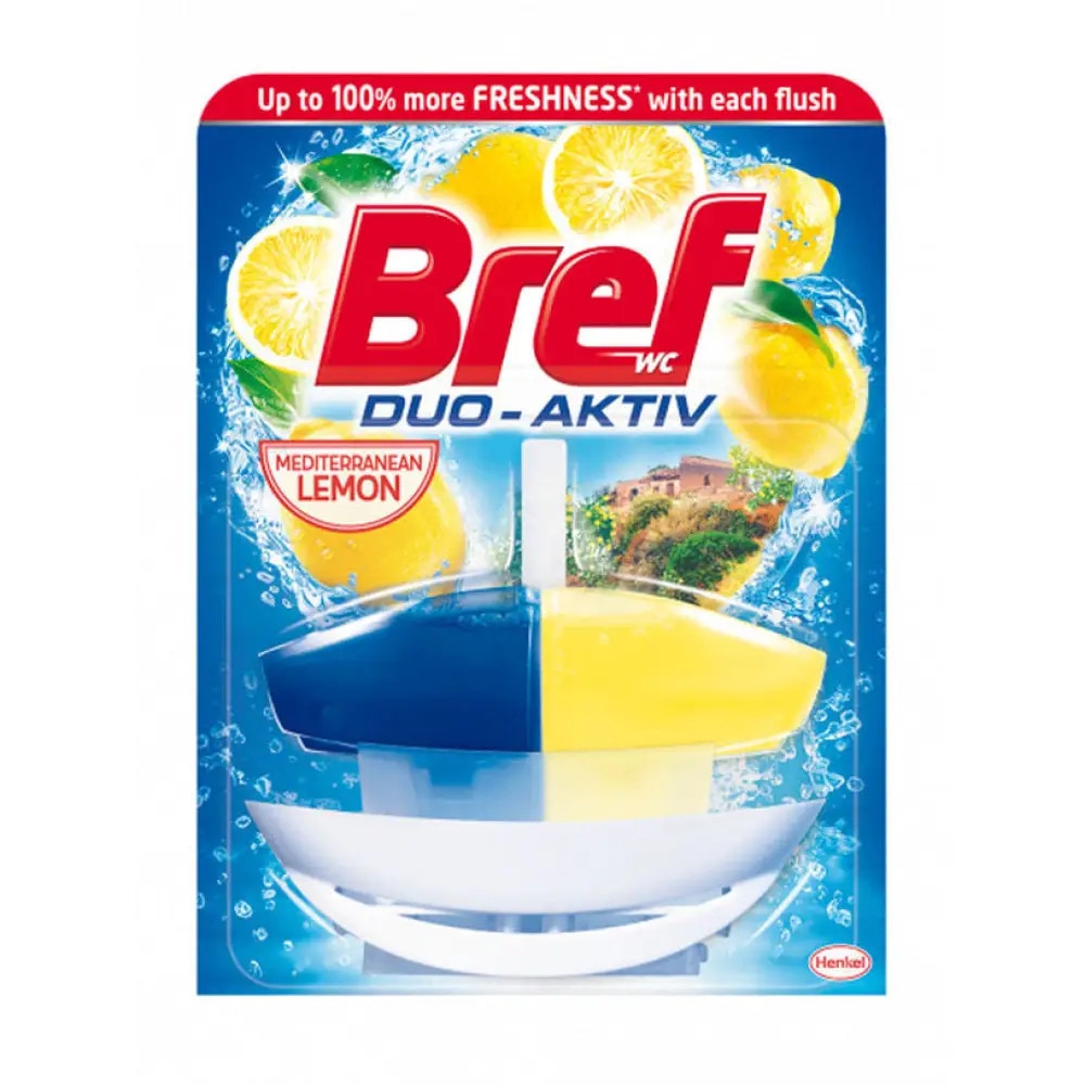 Odorizant wc bref duo aktiv 50 gr lichid cu suport de wc - lemon - eMAG.ro