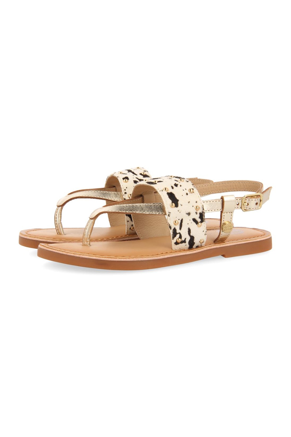 Gioseppo, Sandale din piele cu bareta separatoare si tinte Capim, Bej ...