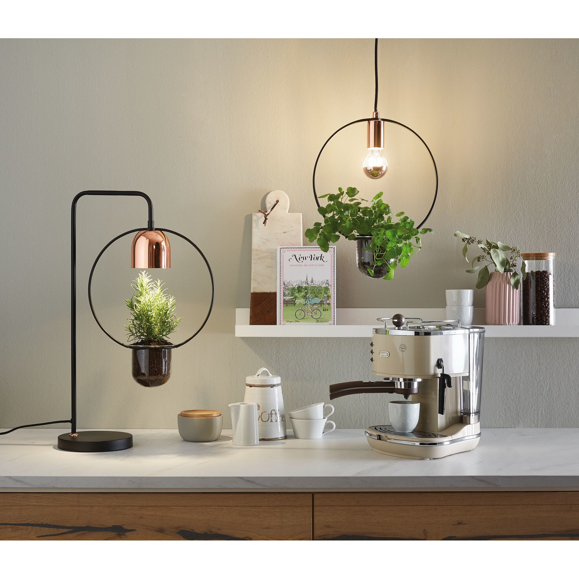 Pendul Tasja cu suport pentru plante, max. 20W, E27, negru-cupru - eMAG.ro