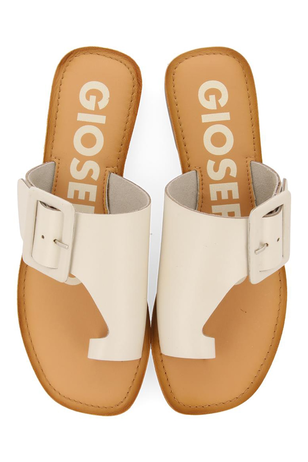 Gioseppo, Papuci din piele cu bareta separatoare Yamba, Alb prafuit, 37 ...