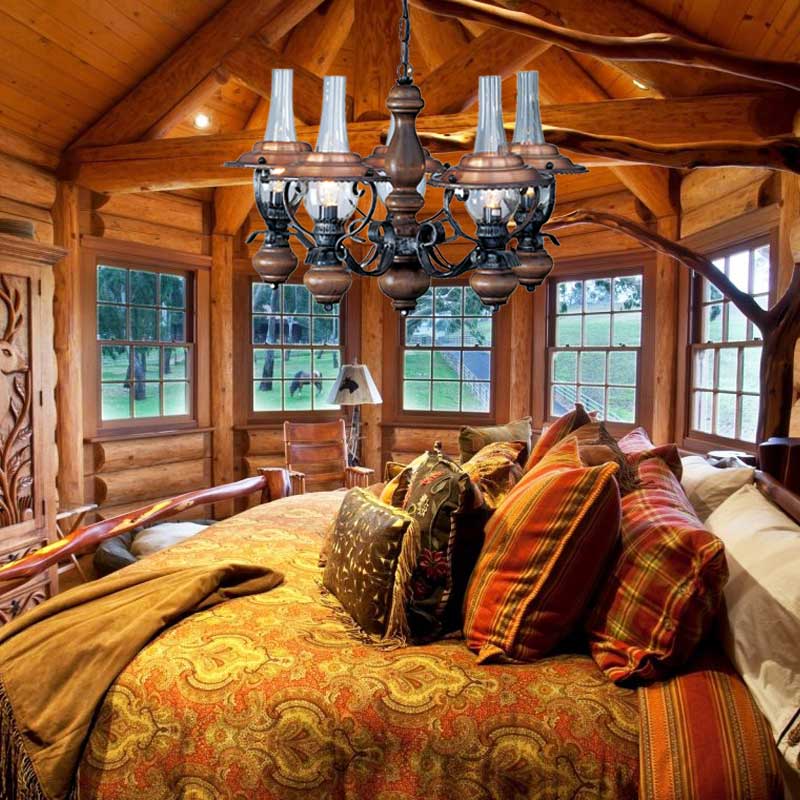 Lustra rustica din lemn cu sticla cu 3 brate E14 x max 40W - eMAG.ro