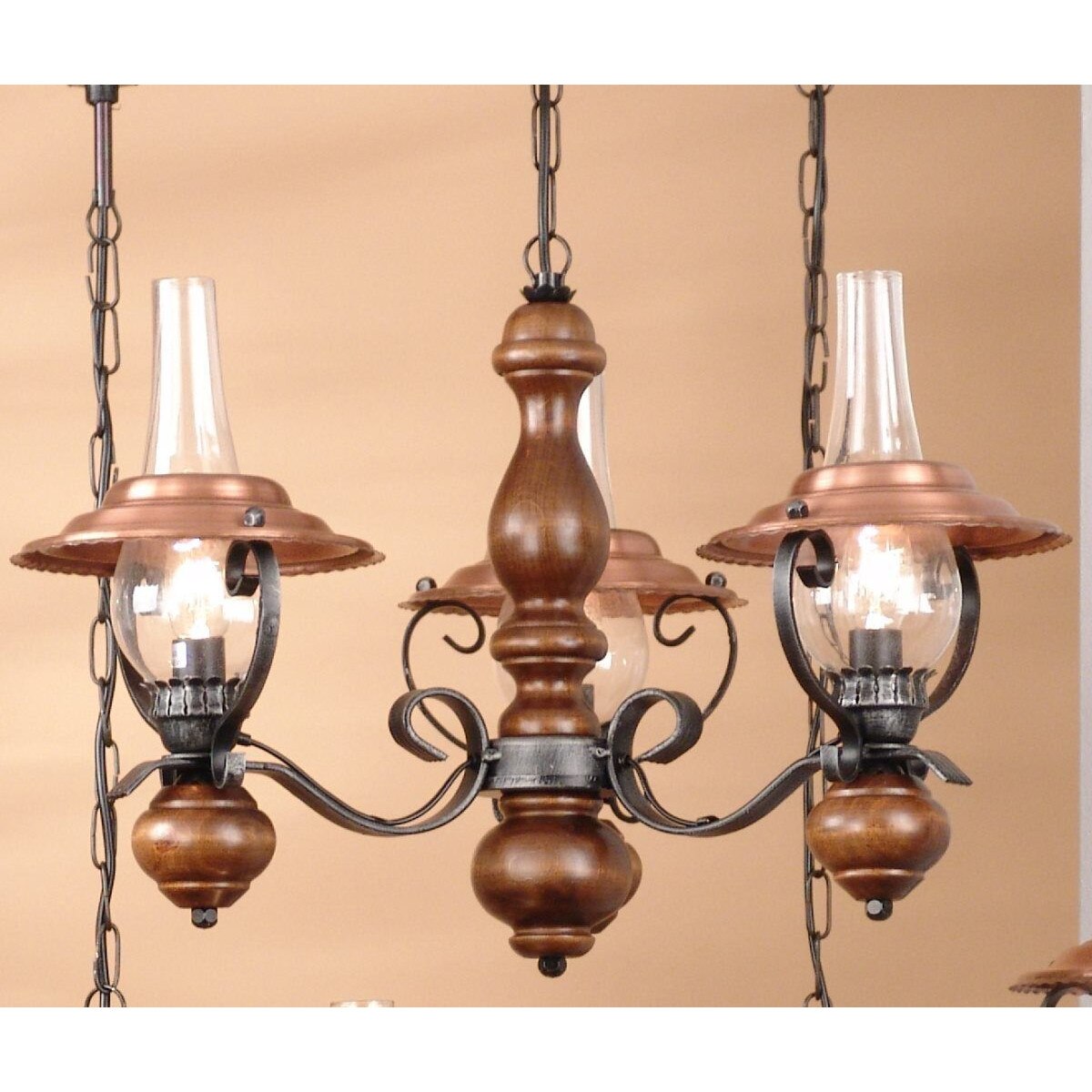 Lustra rustica din lemn cu sticla cu 3 brate E14 x max 40W - eMAG.ro