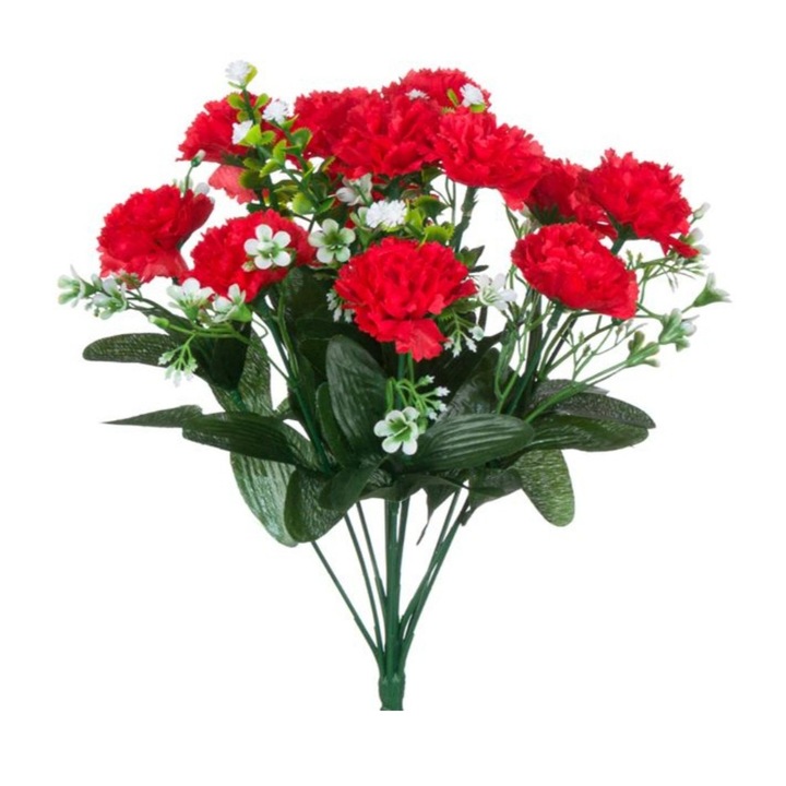 Buchet de flori artificiale, garoafe rosii si flori albe, 35 cm - eMAG.ro