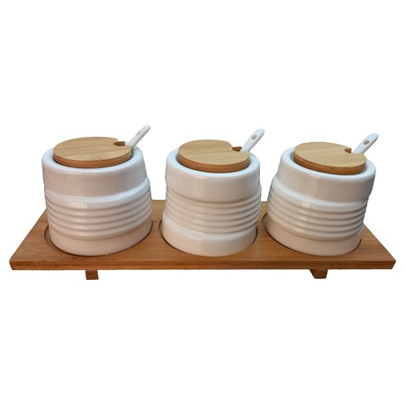 Set 3 borcanase pentru condimente cu capace, lingurite si suport ...