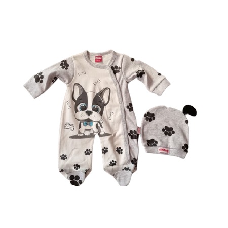 Salopeta,cu caciula, imprimata cu desen catel,gri, Bubu-Still - eMAG.ro