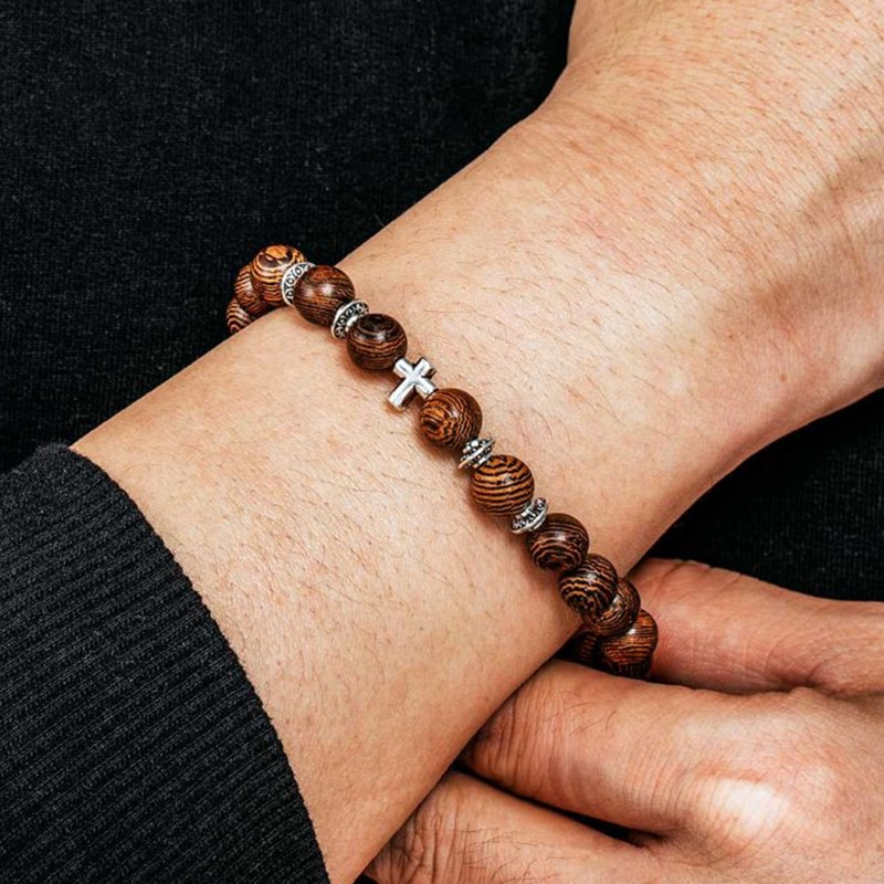 Bratara din lemn natural cu cruce, creata manual, EFAYN, unisex - eMAG.ro