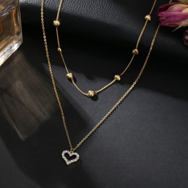 Lant dama, pandantiv inima, cristale semipretioase, auriu, EFAYN - eMAG.ro