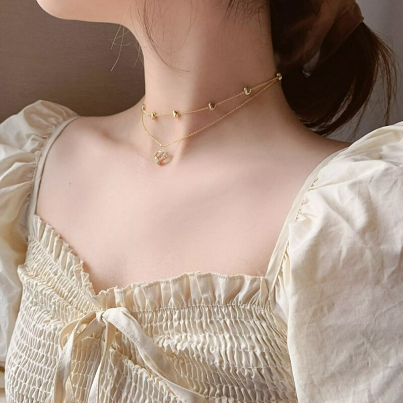 Lant dama, pandantiv inima, cristale semipretioase, auriu, EFAYN - eMAG.ro