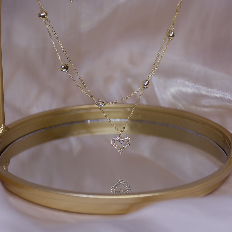 Lant dama, pandantiv inima, cristale semipretioase, auriu, EFAYN - eMAG.ro