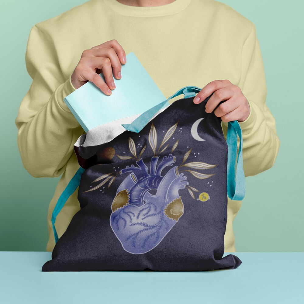 Geanta Handmade Tote Basic, Inima infloreste, Multicolor, 43x37 cm ...