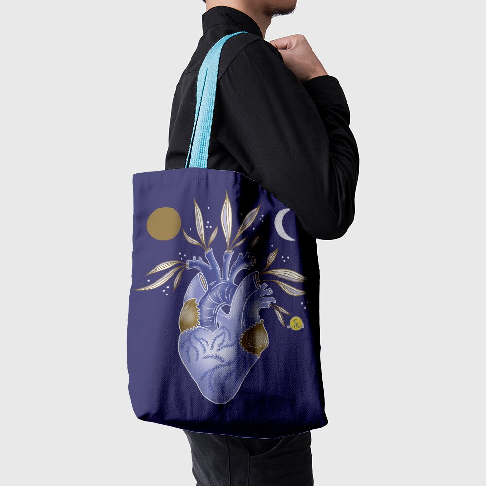 Geanta Handmade Tote Basic, Inima infloreste, Multicolor, 43x37 cm ...
